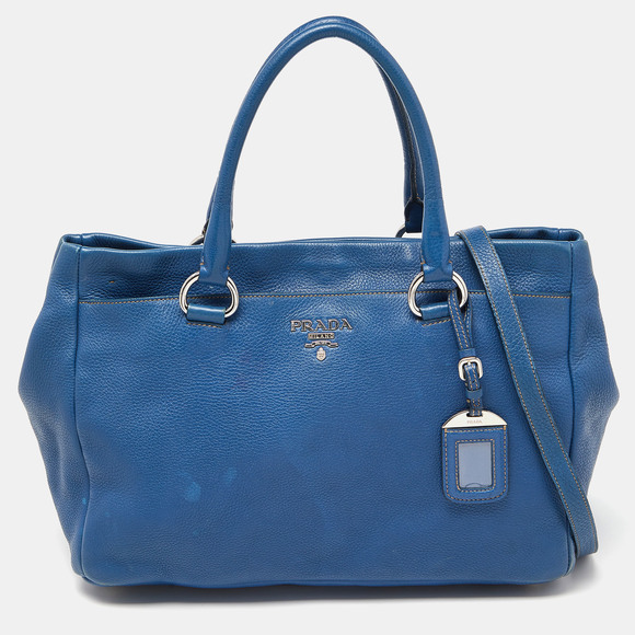 Prada | Bags | Prada Blue Vitello Daino Leather Tote | Poshmark